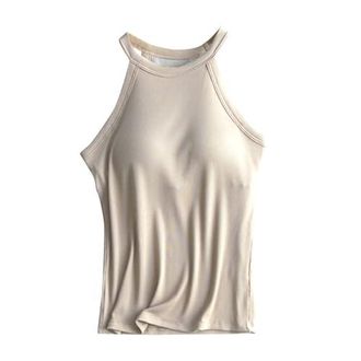 Generic Haut avec soutien-gorge int&eacute;gr&eacute; en coton - Maillot de corps &agrave; bretelles spaghetti - Haut avec soutien-gorge basique - D&eacute;bardeur r&eacute;glable - Col en U - 