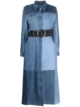 Marine Serre manteau boutonn&eacute; en jean &agrave; empi&egrave;cements - Bleu
