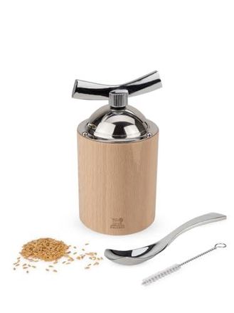 Peugeot Isen Moulin à graines de lin manuel, Couleur : Naturel, Taille : 13 cm, Matière : Bois/Inox, 34535