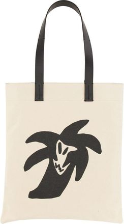 Palm Angels Mens Cotton Canvas Shopping Bag White Shoulder