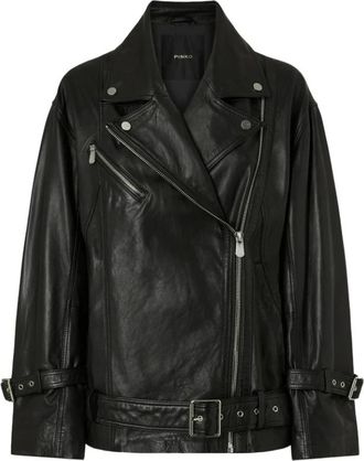 Pinko Pinko, Femme, Vestes, Noir, Taille: 34 FR Veste de motard en cuir