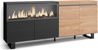 Skraut Home Sideboard, Highboard, Kommode, Komodenschrank, 210, 4 T&uuml;ren, Elektrokamin xxl, Industriedesign, Moderner Stil, Eiche Schwarz - Skraut Home