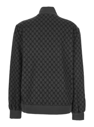 Gucci Womens Grey High Neck Sweatshirt With Gg Print Fabric Sweatshirts Sweater