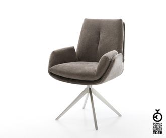DELIFE Drehstuhl Clea-Flex Strukturstoff Soft Taupe Kreuzgestell breit Edelstahl 360&deg; drehbar Wippfunktion, Esszimmerst&uuml;hle