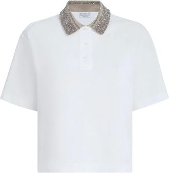 Brunello Cucinelli dazzling knit-collar polo shirt - Wei&szlig;