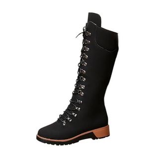 Generic Bottes &agrave; lacets confortables et &eacute;l&eacute;gantes pour femme - Style r&eacute;tro - Couleur unie - Polyvalentes - Fermeture &eacute;clair lat&eacute;rale - Talon compens&eacute; bas - Bo