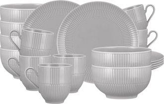 SELTMANN WEIDEN Amina Silbergrau Fr&uuml;hst&uuml;cks-Set 18-teilig, Henkelbecher M&uuml;slischalen und Fr&uuml;hst&uuml;cksteller f&uuml;r 6 Personen, Geschirr-Set mit dezentem Relief-Muster, Por