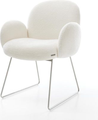 DELIFE Esszimmerstuhl Nube-Flex mit Armlehnen Boucl&eacute; Soft Beige Kufengestell Edelstahl Taschenfederkern, Esszimmerst&uuml;hle