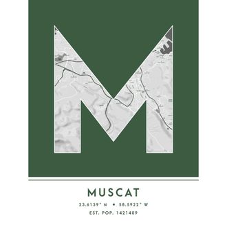 Wee Blue Coo Maskat, Oman, Stadtplan Grün Ungerahmter großer Druck 46x61 cm