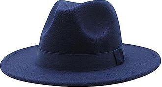 Generic Chapeaux Fedora pour homme et femme, ruban uni &agrave; large bord, chapeaux Fedora panama pour femmes et hommes, chapeaux britanniques jazz pour hommes, ble