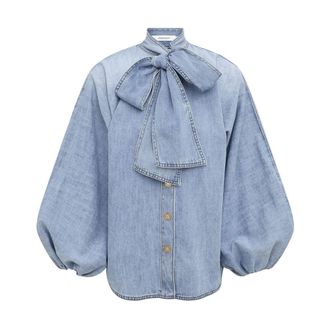Zimmermann Indra Denim Bluse mit Bindedetail - - Blouses & Shirts - Damen - Blau - 3XS
