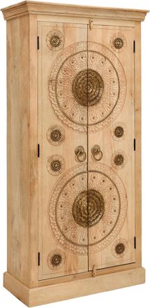 Landscape Mehrzweckschrank, Natur, Messing, Holz, Mangoholz, vollmassiv, Mandala, 3 Fächer, 89x180x40 cm, Holzmöbel