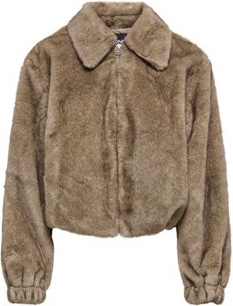 Only Only Faux Fur Jacket Onlmadelina-Veste en Fausse Fourrure OTW, Gris Taupe, x_l Femme