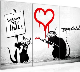 Runa Art Wandbilder Banksy Graffiti Zitat Ratten Bild XXL Loft Wohnzimmer Schwarz Grau Rot Street Art 120 x 80 cm 3 Teilig 040431a