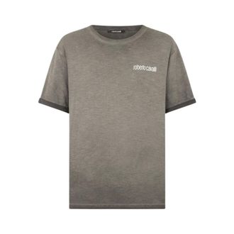 Roberto Cavalli Homme, Tops, Noir, Taille: 2XL T-shirt Gris avec Imprim&eacute; Serpent au Dos