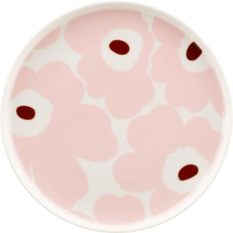 Marimekko Oiva/Unikko Plate 20 cm, White, Light pink, Chestnut