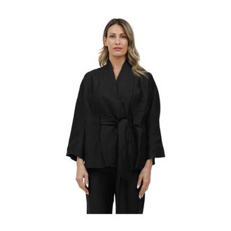 Alpha Studio Leinen Kimono-Cardigan mit G&uuml;rtel - - Knitwear - Damen - Schwarzk - L