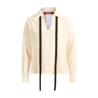 Max Mara Femme, Blouses et Chemises, Beige, Taille: 38 FR Blouse en soie avec cravate