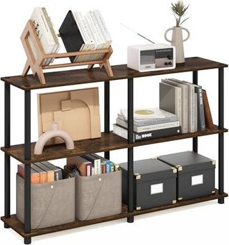 Furinno Turn-N-Tube 3-stöckiges Aufbewahrungsregal in doppelter Größe, Bernsteinkiefer/Schwarz