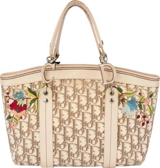 Dior Crossbody Bags - Christian Dior Trotter Monogram Floral Handbag - Gr. unisize - in Beige - f&uuml;r Damen