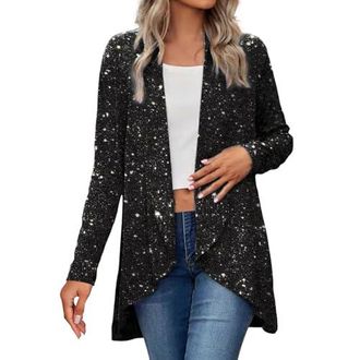 Generic Cardigan scintillant pour femme avec paillettes scintillantes veste femme - manteau irr&eacute;gulier l&eacute;ger classique polyvalent ouvert devant cardigan &agrave; pai