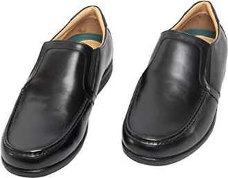 Roamers Chaussures décontractées en cuir XXX extra larges à double soufflet pour homme, Noir, 44 EU