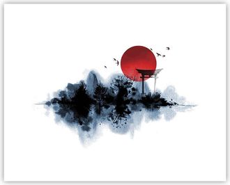 Arttor Poster ohne Rahmen Deko 50x40cm Rot Sonne Tor Wandposter Art Prints Wanddeko Bild Wand Kunstdruck Wandbilder Dekoration Wohnzimmer Schlafzimmer K&uuml;che 