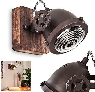 HOFSTEIN Applique murale Herford en bois, m&eacute;tal brun et verre, spot orientable r&eacute;tro-industriel id&eacute;al dans un salon vintage, pour 1 ampoule GU10, ampoule(s) no