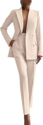 TOMWELL Tailleur Femme 2 Pièces Elegant à Manches Longues Slim Fit Blazer Veste Formel Bureau Travail Pantalon Costumes Revers Manteau Ensemble Blazer OL Coul