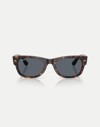 Ray-Ban Mega Wayfarer II - Lunettes de soleil carr&eacute;es &agrave; verres bleus - Havane-Marron