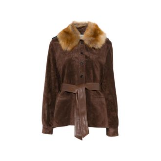 Saint Laurent Belted Jacket In Suede And Shearling
