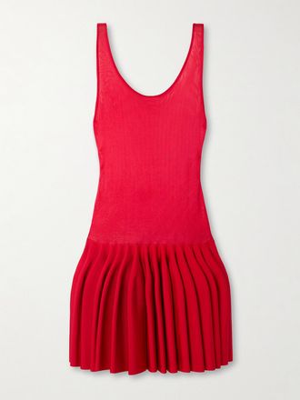 Alaia Mini-robe En Jersey Et En Mailles Stretch Plissées - Rouge