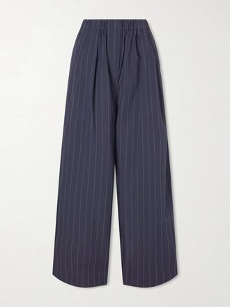 St.Agni Pleated Pinstriped Cotton-blend Wide-leg Pants - Blue