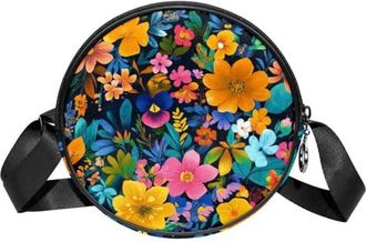 Generic Sac &agrave; bandouli&egrave;re rond pour femme, sac &agrave; bandouli&egrave;re avec fermeture &eacute;clair et bretelles r&eacute;glables - Style d&eacute;contract&eacute; - Motif fleurs