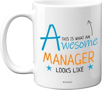 Stuff4 Keramiktasse mit Aufschrift This is What an Awesome Manager Looks Like, 325 ml, sp&uuml;lmaschinenfest, Geschenk f&uuml;r Manager, Worlds Best Boss Giving Mange