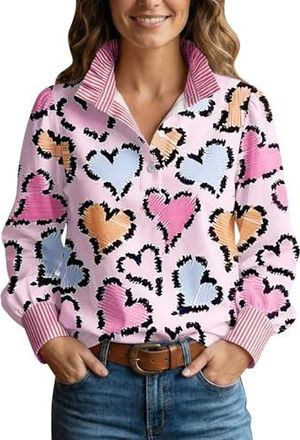 Generic 2026 Chemisier Femme Chic Et &Eacute;l&eacute;gant Saint-Valentin T Shirt D&eacute;contract&eacute; Manches Longues Haut Col V avec Boutons Blouse Couleur Unie Chemisier Respiran