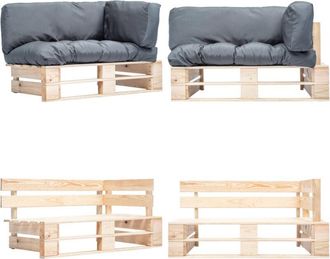 vidaXL Outdoor-Sofa Paletten mit Kissen in Grau Kiefernholz - Holzsofa - Palettensofa