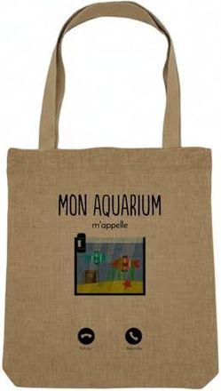 Fabulous Sac Shopping Tote Bag Aspect Lin - Mon Aquarium MAppelle Passion Poissons - Sac de Courses Toile Epaisse 360g Beige Naturel Cabas Port&eacute; Epaule Solide 