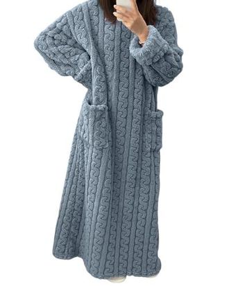 Generic Peignoir en flanelle pour femme, chemise de nuit chaude en polaire confortable et douce, v&ecirc;tement de d&eacute;tente chaud pour lhiver, pyjama d&eacute;contract&eacute; &agrave; c
