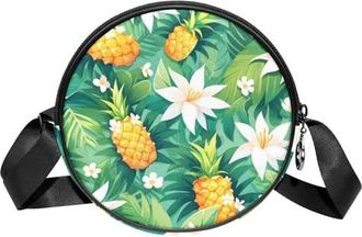Generic Sac &agrave; bandouli&egrave;re rond rond pour femme, motif ananas tropical, avec fermeture &eacute;clair, bretelles r&eacute;glables, style d&eacute;contract&eacute;