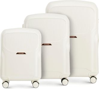 Wittchen Stilvoller Koffer-Set of 3 Trolley Strapazierfähigem Polycarbonat Trolley 4 Doppel-Lenkrollen TSA Zahlenschloss Reisekofferset Gepäckset (S+M+L) Creme
