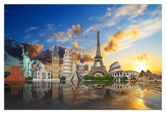 Wallario selbstklebendes Poster - Weltwunder auf einen Blick, Aufkleber in Premiumqualit&auml;t, Klebefolie Gr&ouml;&szlig;e: 61 x 91,5 cm (Maxiposter)