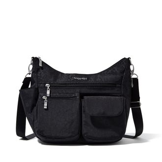 Baggallini Damen Umhängetasche, 27,9 X 22,9 X 11,4 cm, RFID-hobo-Tasche Modern Everywhere Bag, Schwarze Geparden-Prägung