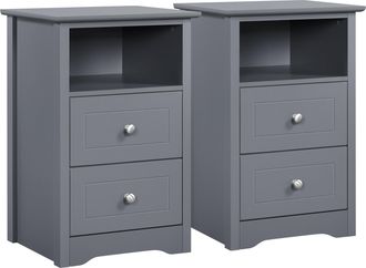 Yaheetech 2er Set Nachtschrank Nachttisch mit 2 Schubladen & 1 Ablagefach Holz Beistelltisch Sofatisch Schlichte Nachtkommode Schubladeschrank Nachtkonsole für 