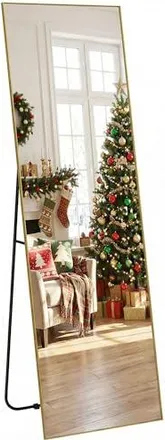 HOMCOM Grand Miroir Pleine Longueur rectangulaire, 50 x 160 cm - Miroir sur Pied, Mural ou poc&eacute; Contre Mur - pour Chambre &agrave; Coucher, Salon et Dressing, Or