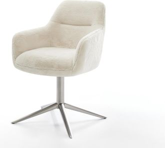 DELIFE Drehstuhl Pejo-Flex Pl&uuml;sch Creme-Wei&szlig; Fu&szlig;kreuz Edelstahl 360&deg; drehbar Wippfunktion Taschenfederkern, Esszimmerst&uuml;hle