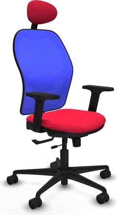 Piqueras y Crespo Jorquera 24-Stunden-B&uuml;rostuhl mit 2D-Armen, h&ouml;henverstellbare Lendenwirbelst&uuml;tze und festes Kopfteil, ausgestattet mit Syncro/Traslack. Blau/Rot