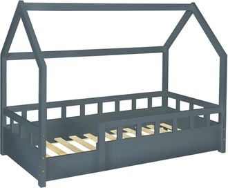 IDMarket Kinderbett 80 x 160 cm Neree grau mit Lattenrost und Barrieren