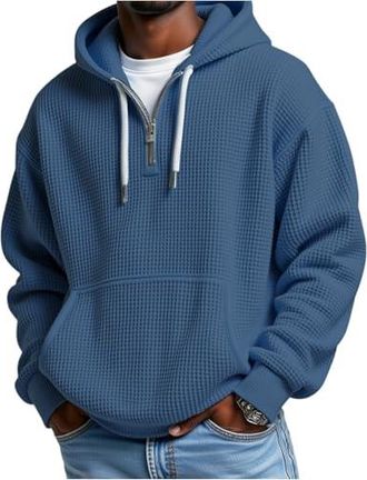 Generic Sweat à capuche pour homme à manches longues gaufré sweat à capuche demi-fermeture éclair sweat-shirt à capuche décontracté couleur unie simplicité sw