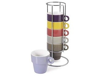 hOme Home Color Cup Tè Service Teetassen mit verchromten Stand, ohne Teller, Porzellan, Vielfärbig, 6 Stück